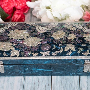 Mother of Pearl Jewelry Keepsake Box Asian Inlay Lacquer Wood Jewelry ...