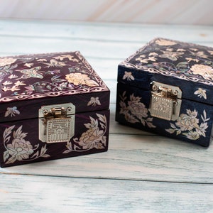 Mother of Pearl Asian Japan Purple Jewelry Box Small Memory Wood ...