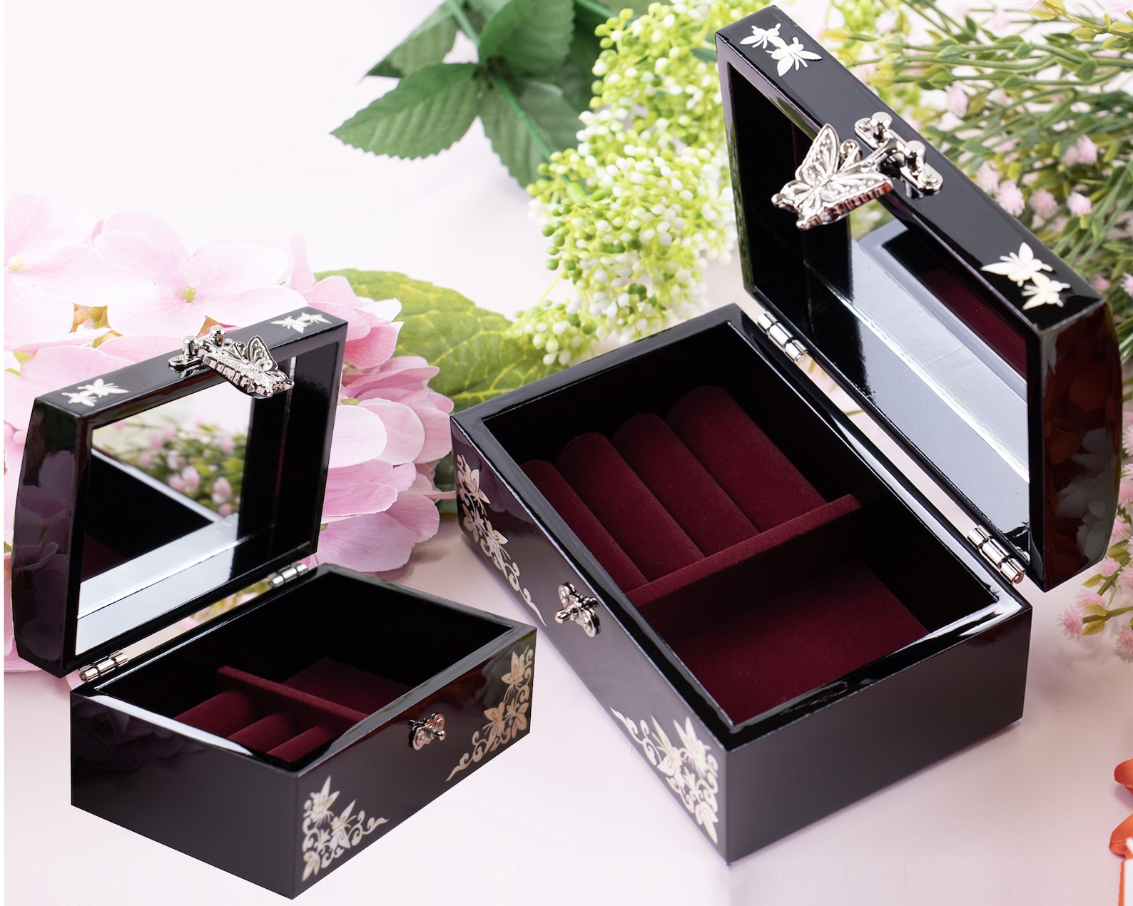 Blue Mother of Pearl Inlay Oriental Bird Jewelry Trinket Box: Vintage ...