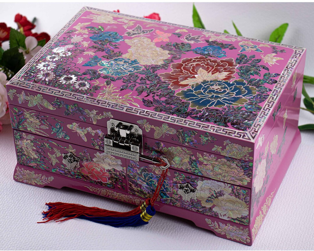 12.4x8.3in With Lock and Key Large Mother of Pearl Seashell Jewelry Box ...