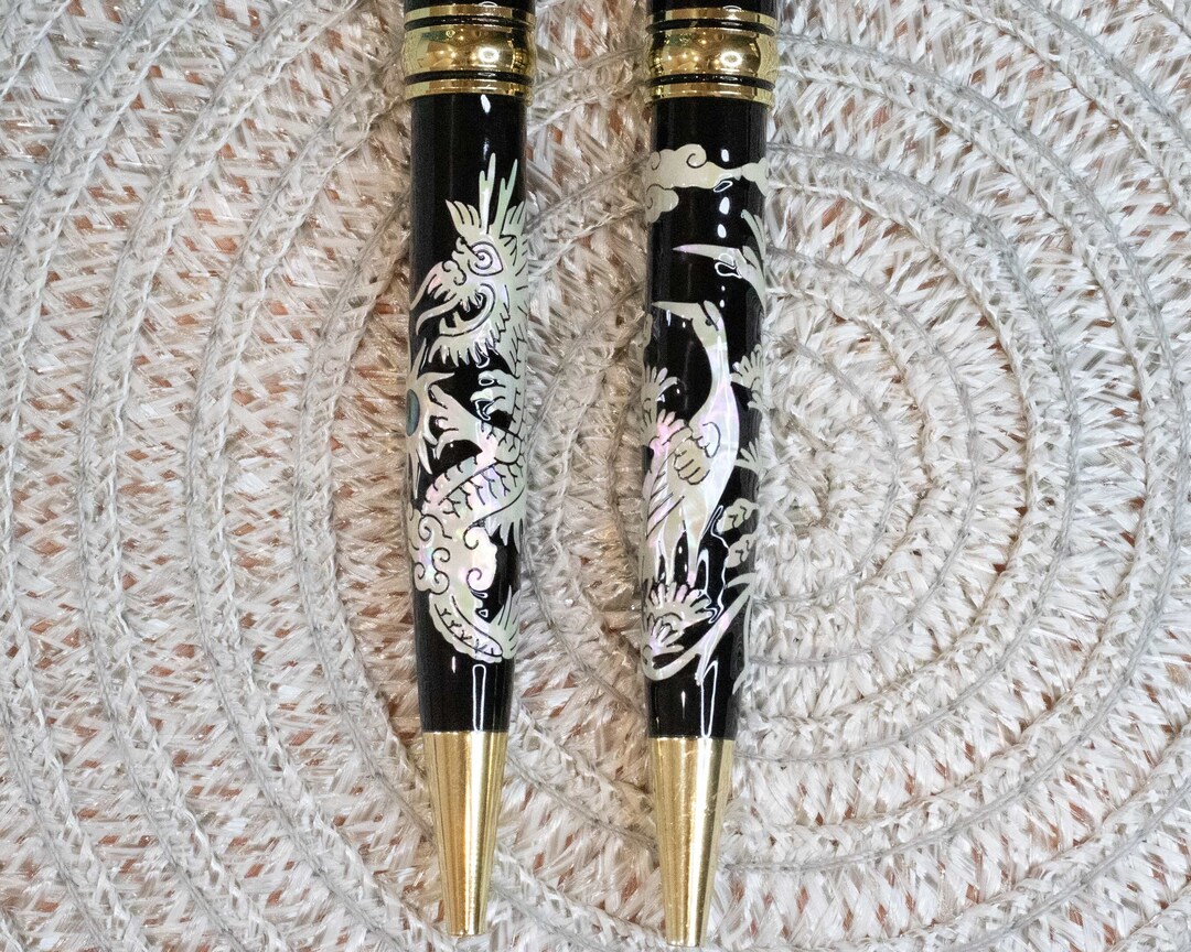 Handcrafted Mother of Pearl Ballpoint Pen: Dragon Crane Design Exotic ...