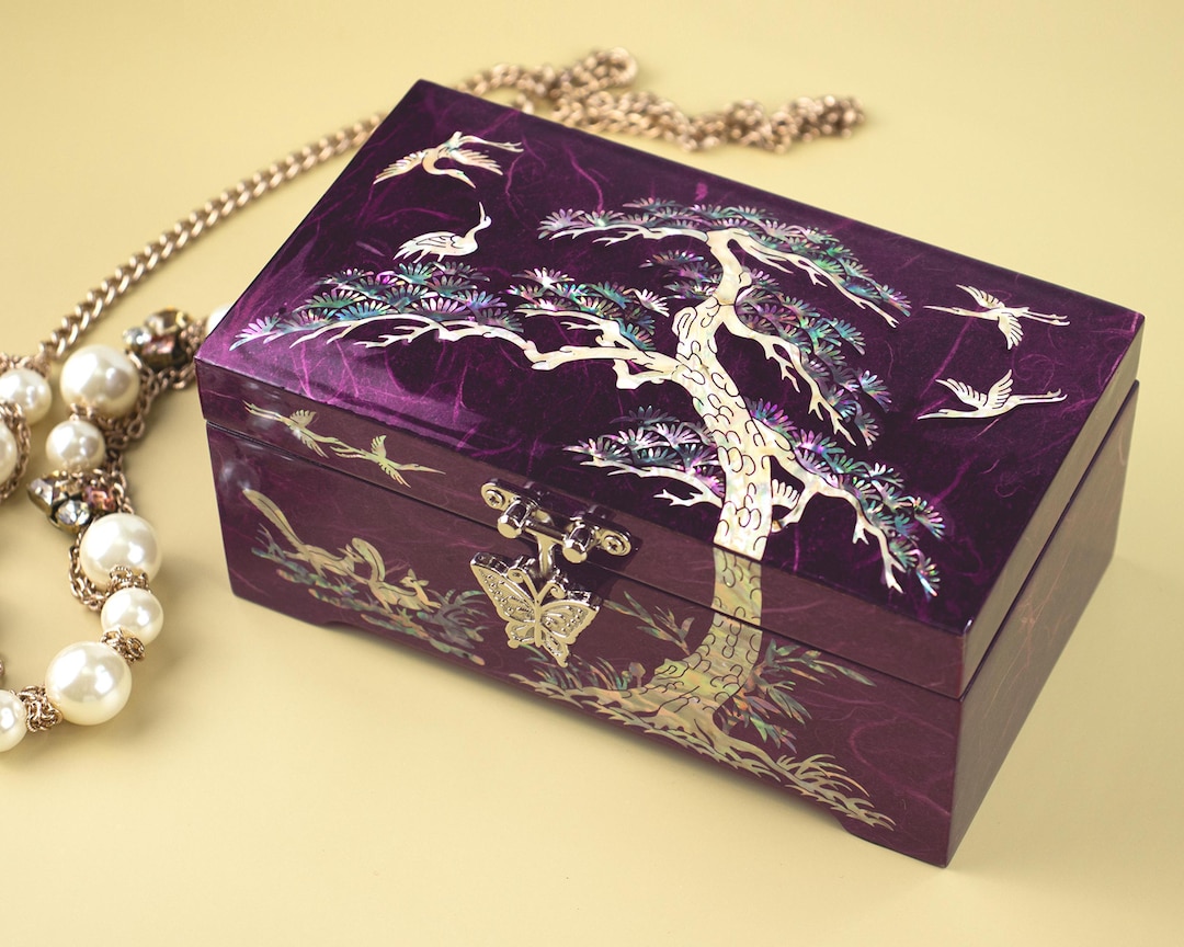 Mother of Pearl Purple Korean Inlay Jewelry Box Lacquer Jewelry Holder ...