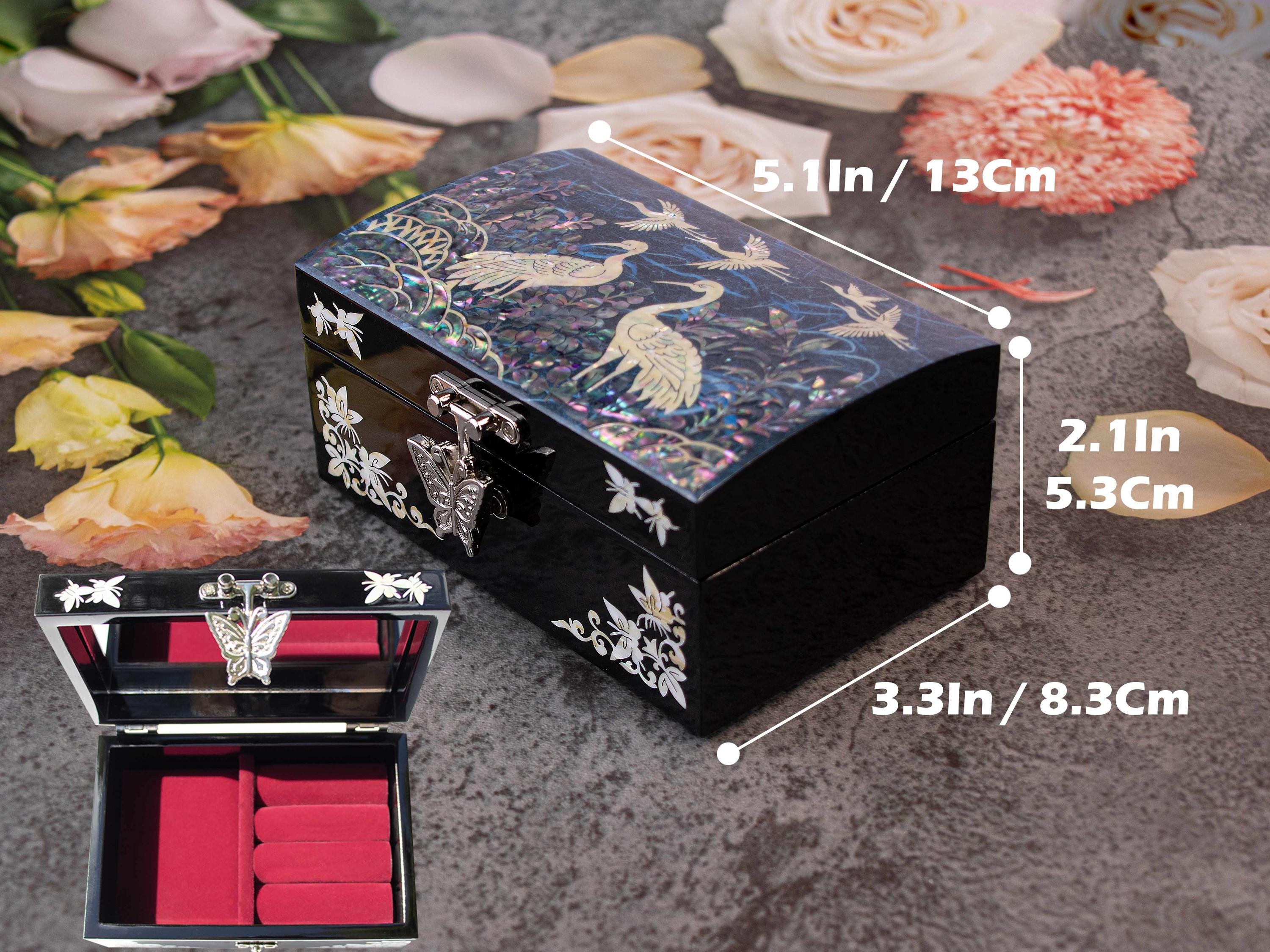 Blue Mother of Pearl Inlay Oriental Bird Jewelry Trinket Box: Vintage ...
