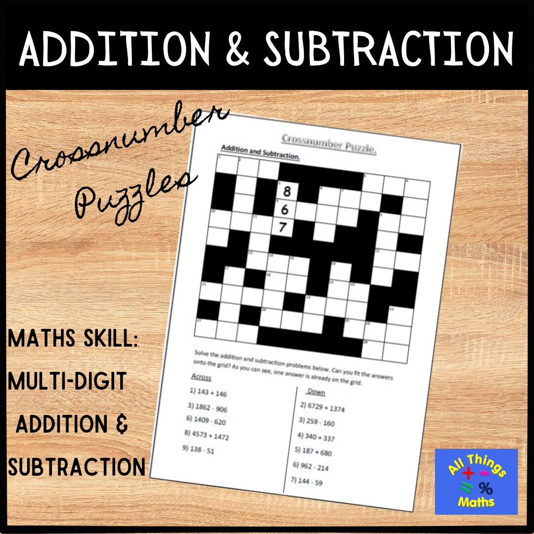 Addition & Subtraction Crossnumber Puzzles - Etsy