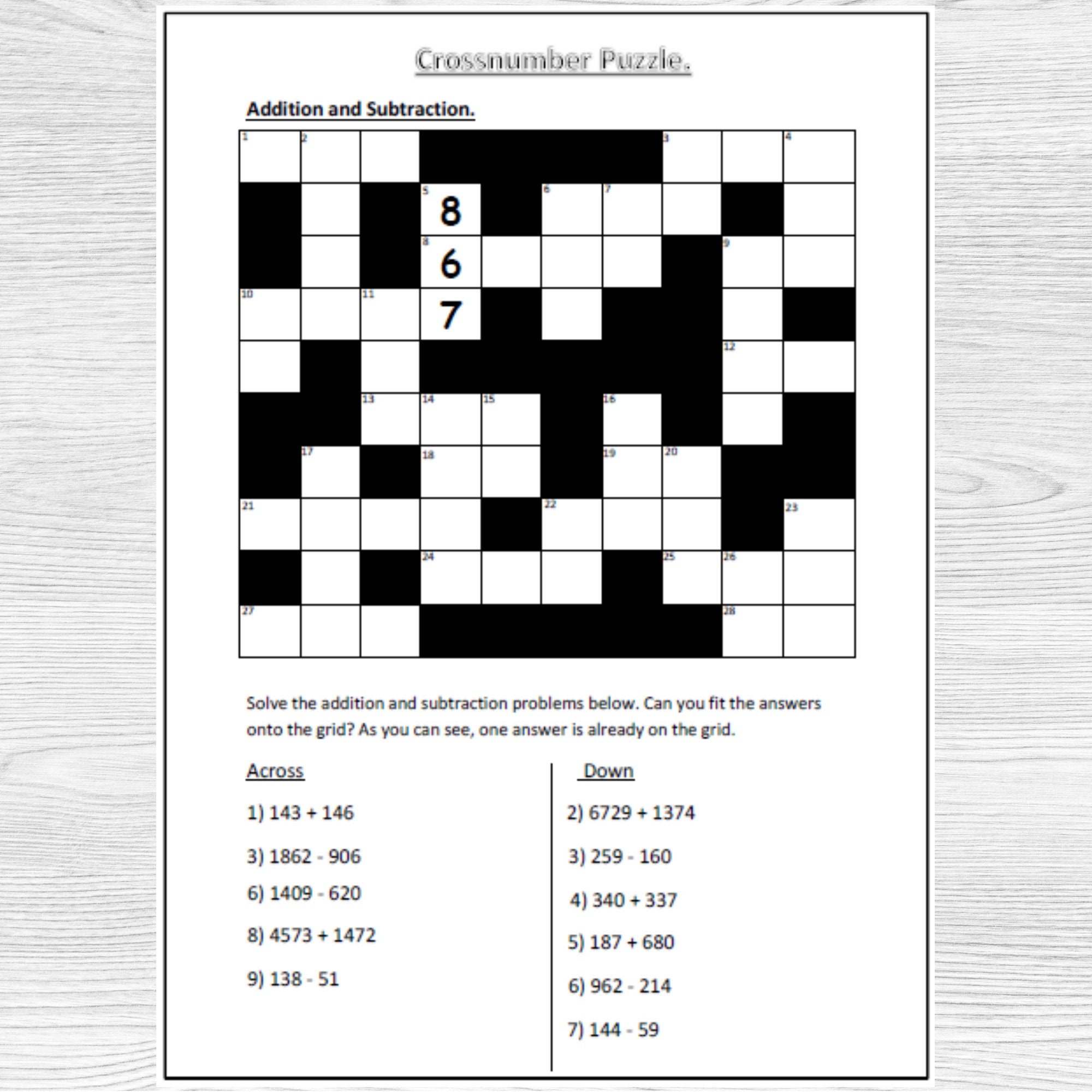 Addition & Subtraction Crossnumber Puzzles - Etsy UK