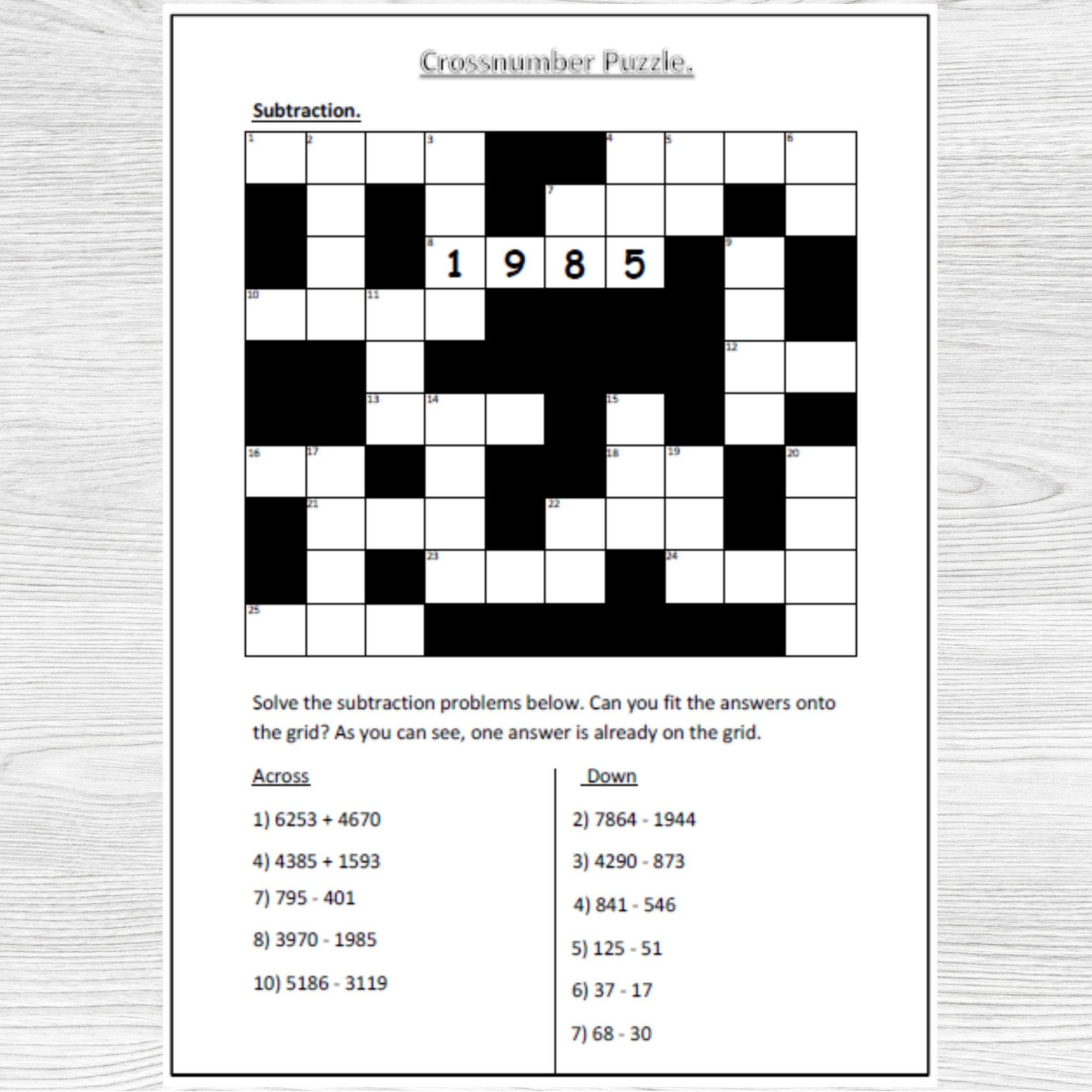Addition & Subtraction Crossnumber Puzzles - Etsy UK