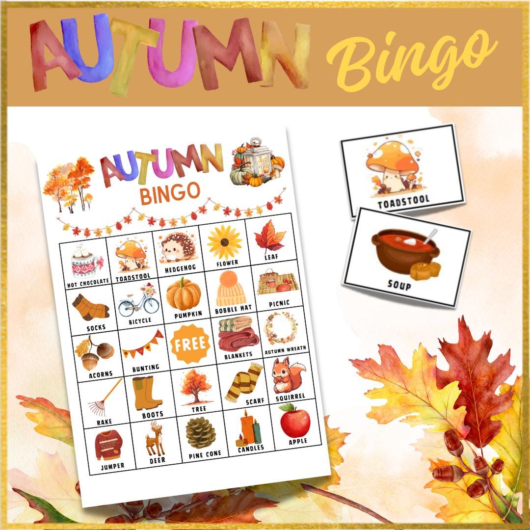 Autumn Bingo Game: 10 Cards, Family Activity (digital Download) - Etsy