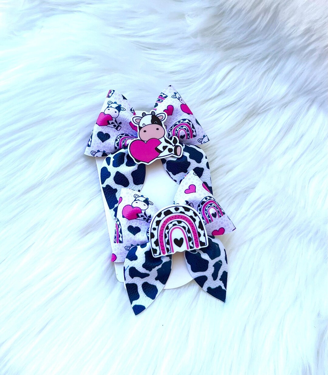 Rainbow and Cute Cow Bows/ Hair Bows/ Young Girls and Toddlers Hair ...