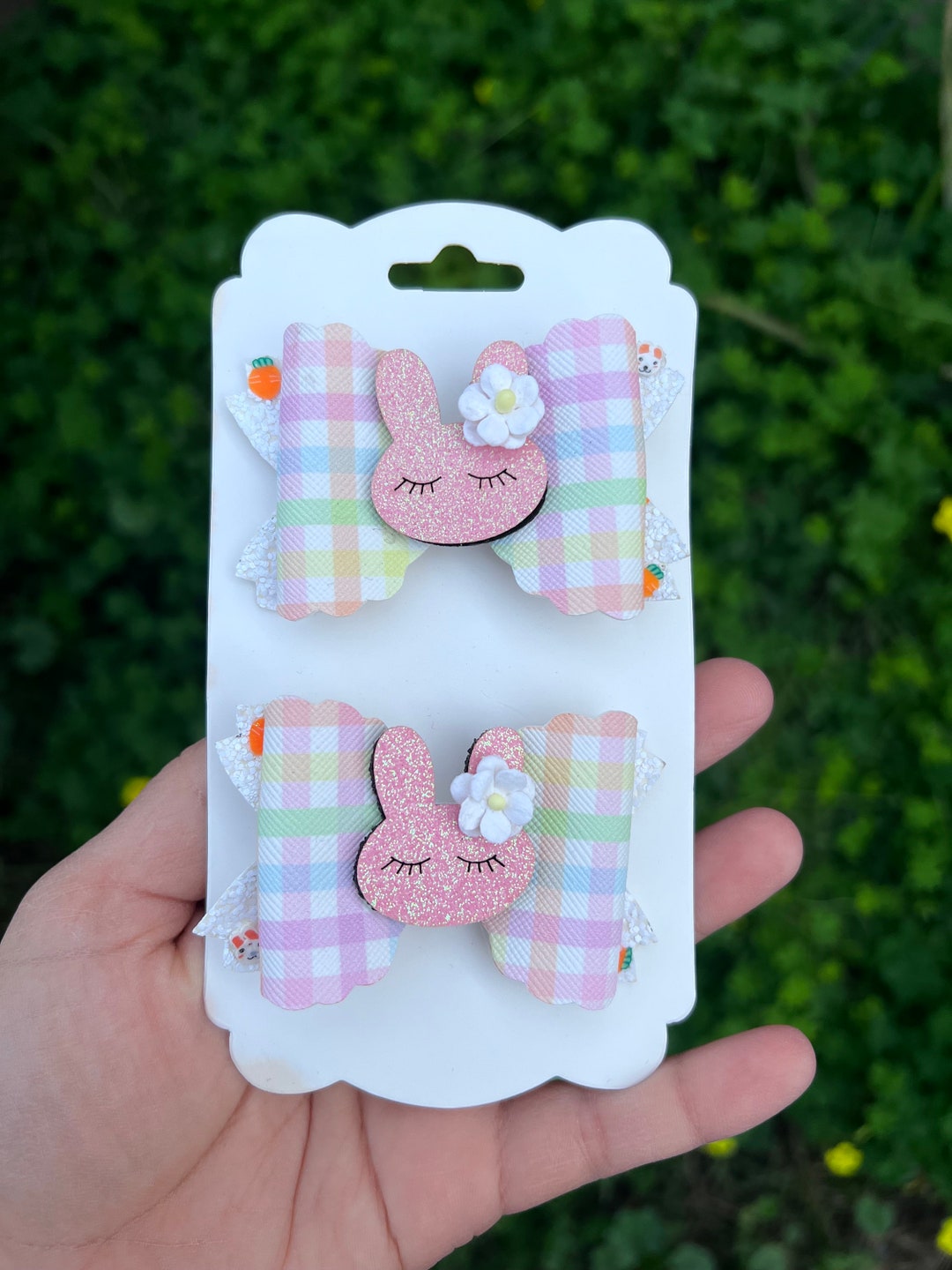Floral Bunny Pigtail Bows/ Easter Pigtail Bow Set - Etsy