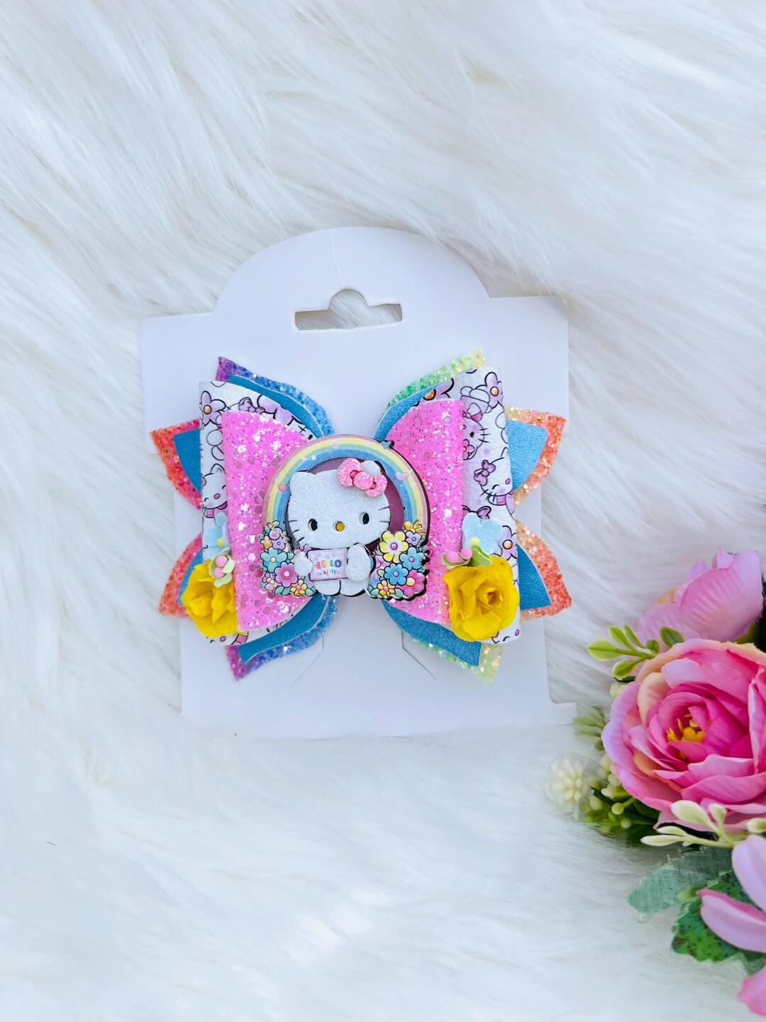 Kitty Hair Bow/ Kitty Crew Cartoon Hair Bow/ Girls and Toddlers Hair ...
