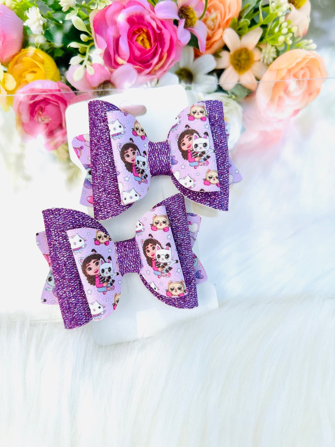 Handmade Leather Pigtail Bow Set: Cat Girl Alligator Clips - Etsy