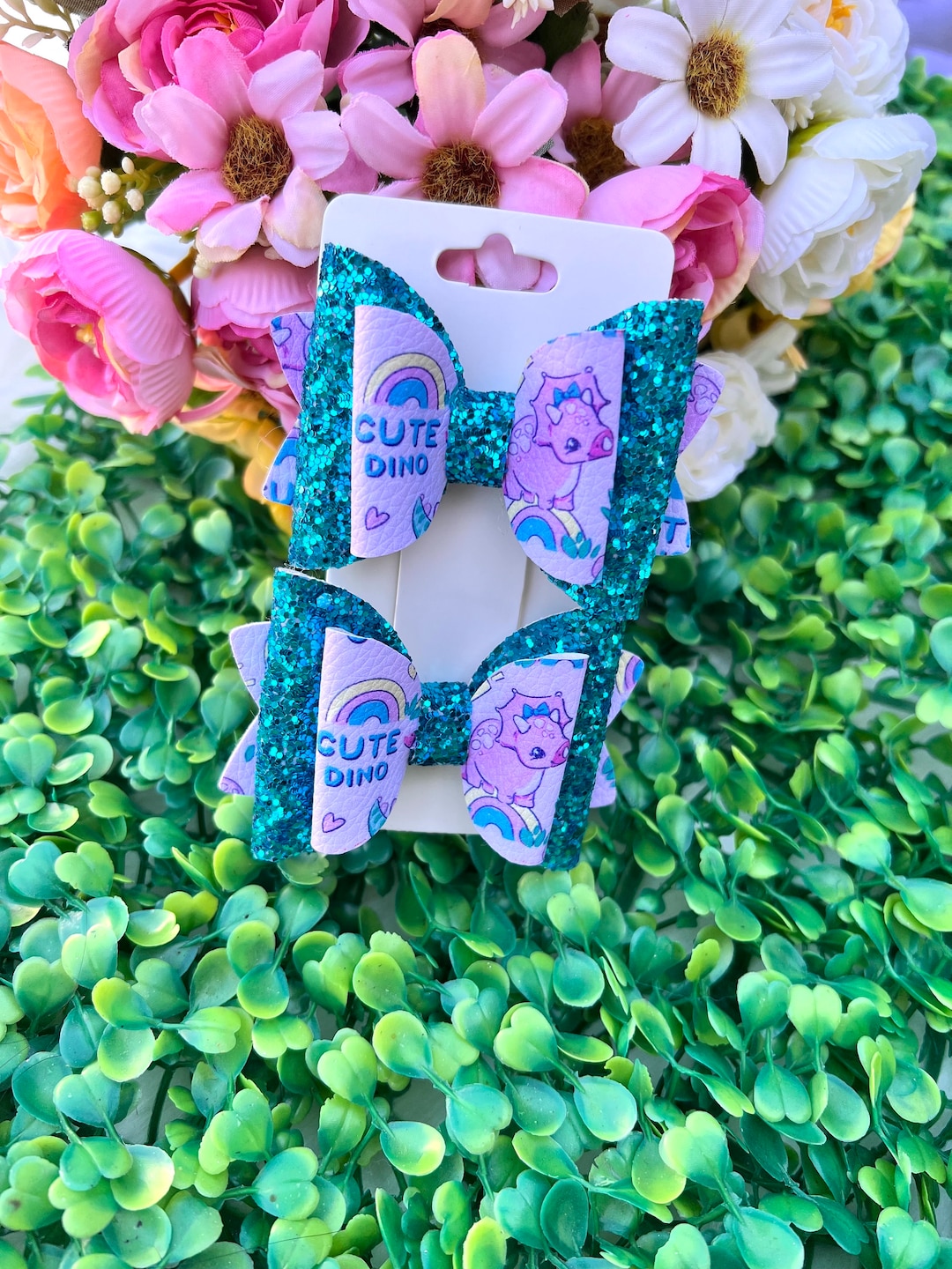 Cute Dinosaur Pigtail Bow Set/dinosaur Pigtail Bows/girls Hair ...