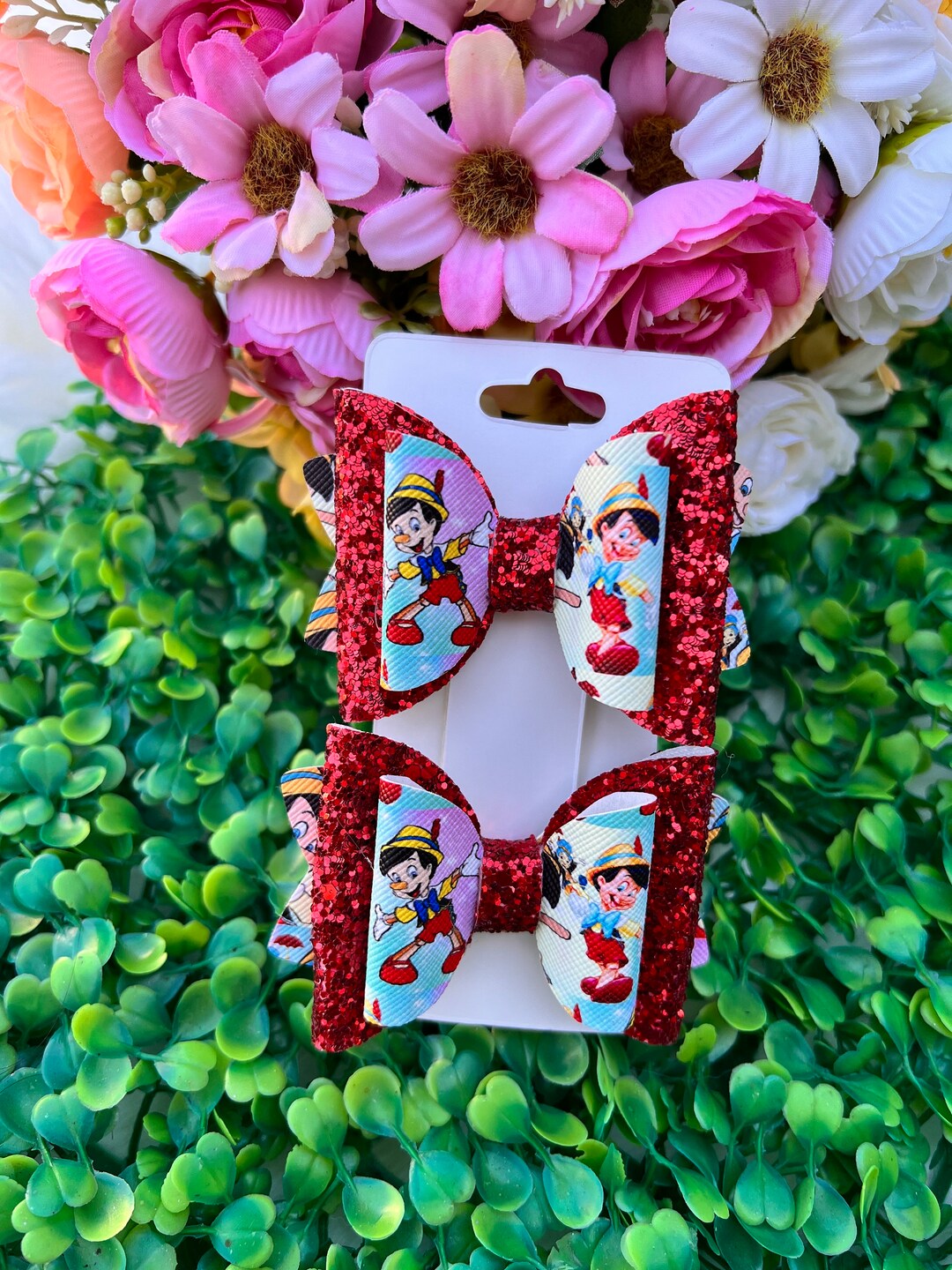Wooden Boy Pigtail Bow Set/ Cartoon Character Pigtail Bows/girls Hair ...