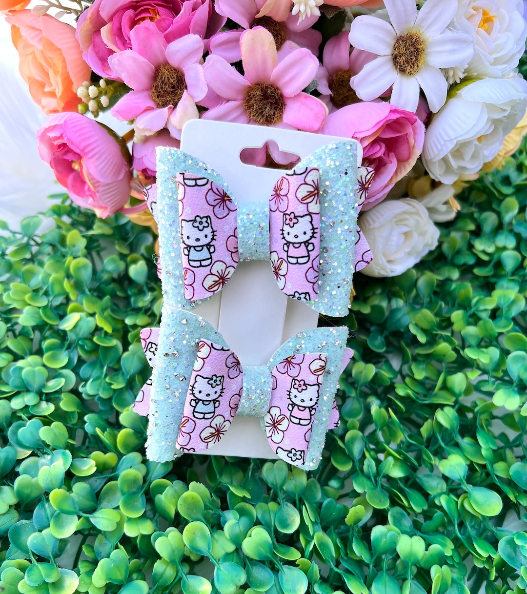 Kitty Pigtail Bow Set/ Pigtail Bows/ Young Girl and Toddlers Bow Set - Etsy