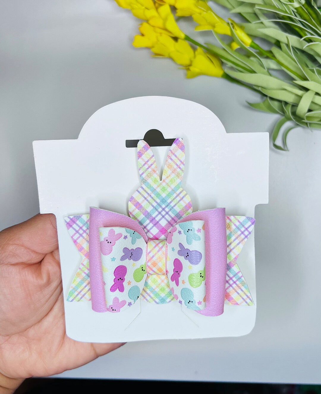 Pink Bunny Easter Hair Bow: Vegan Leather Glitter Bow - Etsy