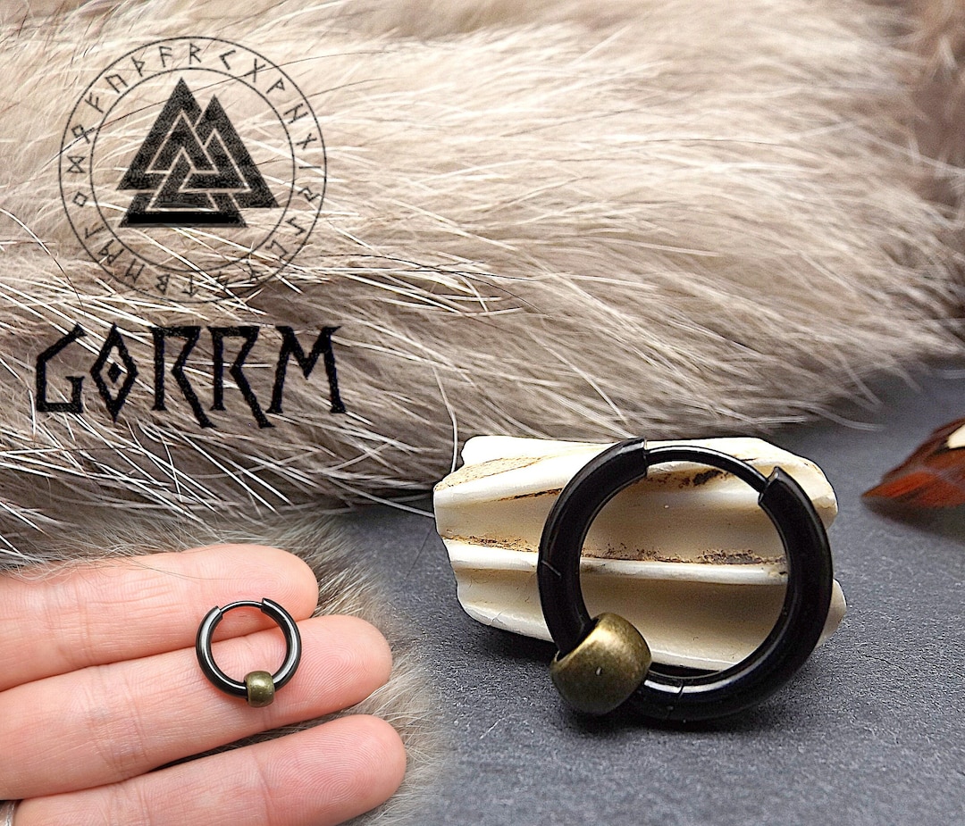 Viking Hoop Earring in Black Stainless Steel With Metal Bead - Etsy