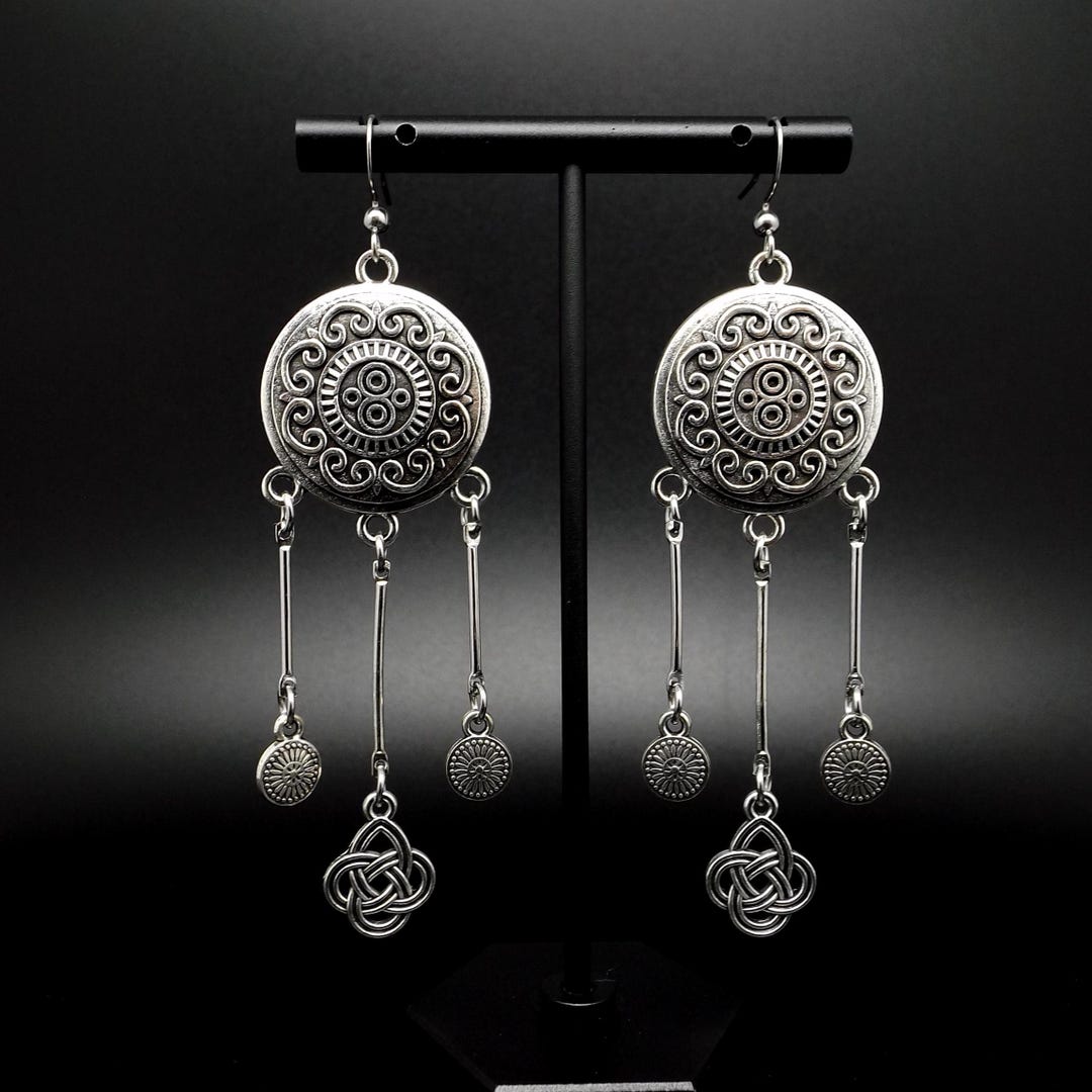 Viking Dangling Earrings, Shieldmaiden, Interlacing and Shields ...
