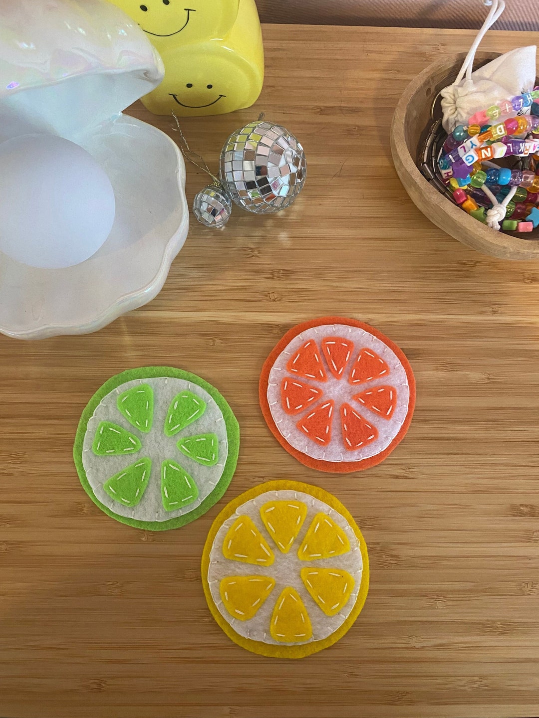 Handmade Felt Fruit Slice Coaster: Lemon, Lime, Orange - Etsy