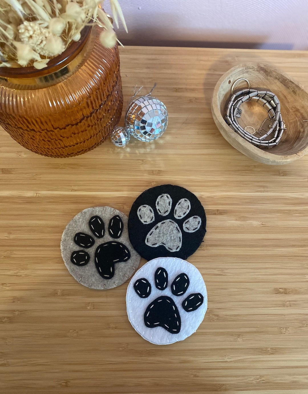 Paw Print Felt Coaster, Drink Coaster, Car Coaster, Handmade, Desk ...