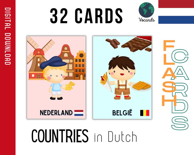 DUTCH Printable Montessori Flashcards for the Country Names - Etsy ...