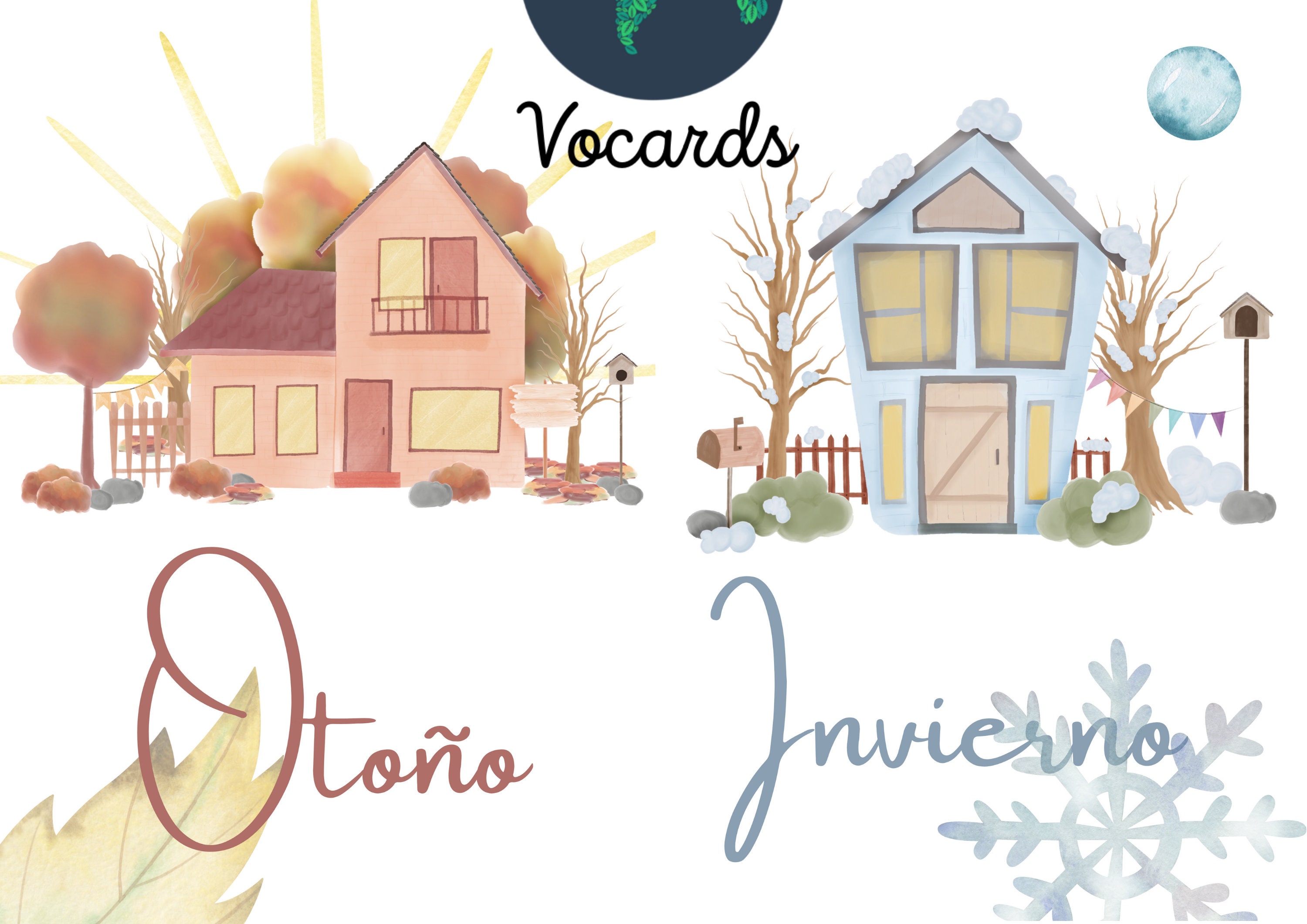 SPANISH Seasons Flashcards Printable Educational Language - Etsy
