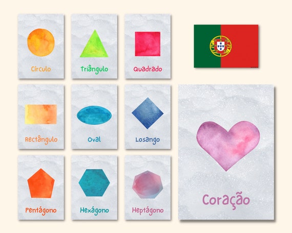 PORTUGUESE Shapes Montessori Flashcards Printable - Etsy