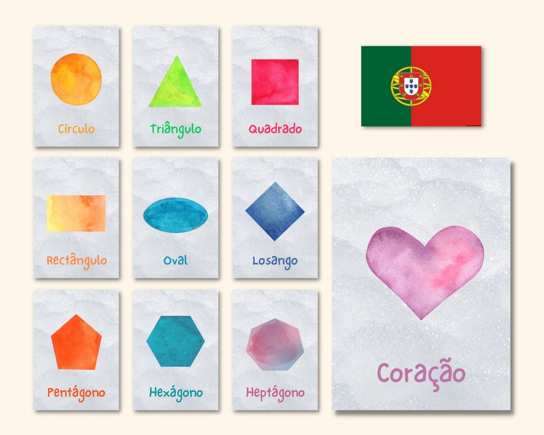 PORTUGUESE Shapes Montessori Flashcards Printable - Etsy