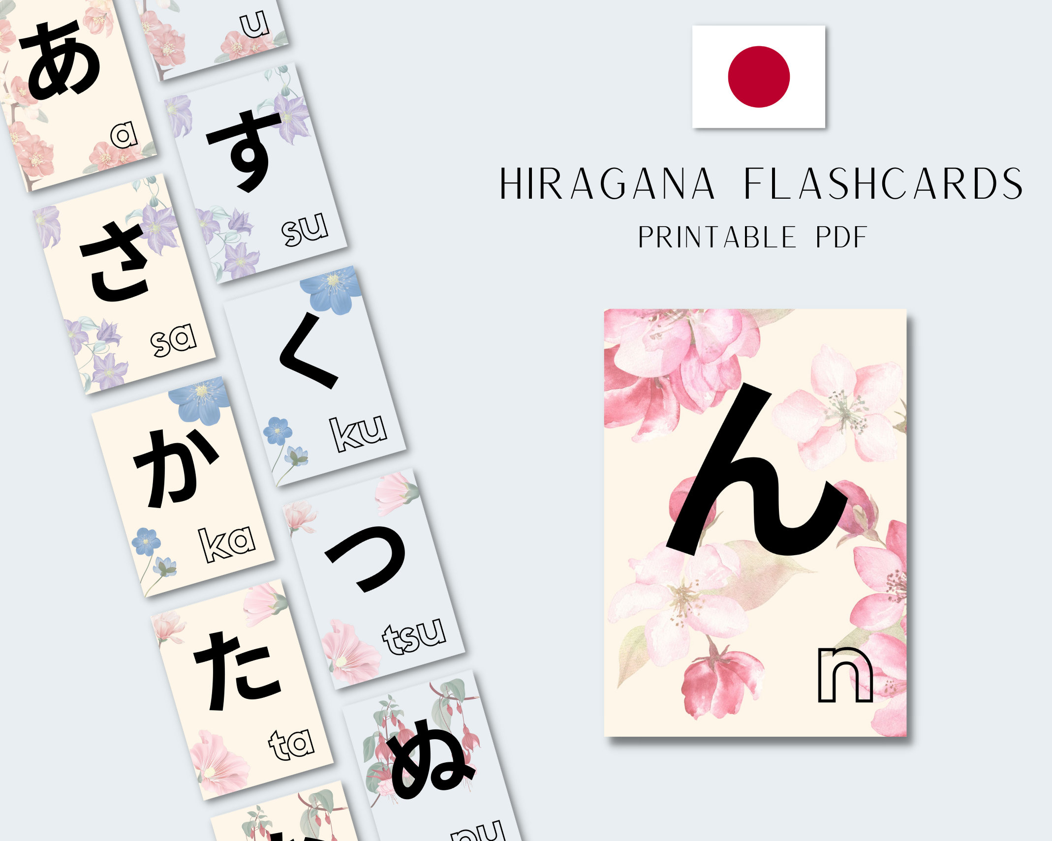 Japanese Hiragana Alphabet Flashcards for 46 Basic Characters - Etsy