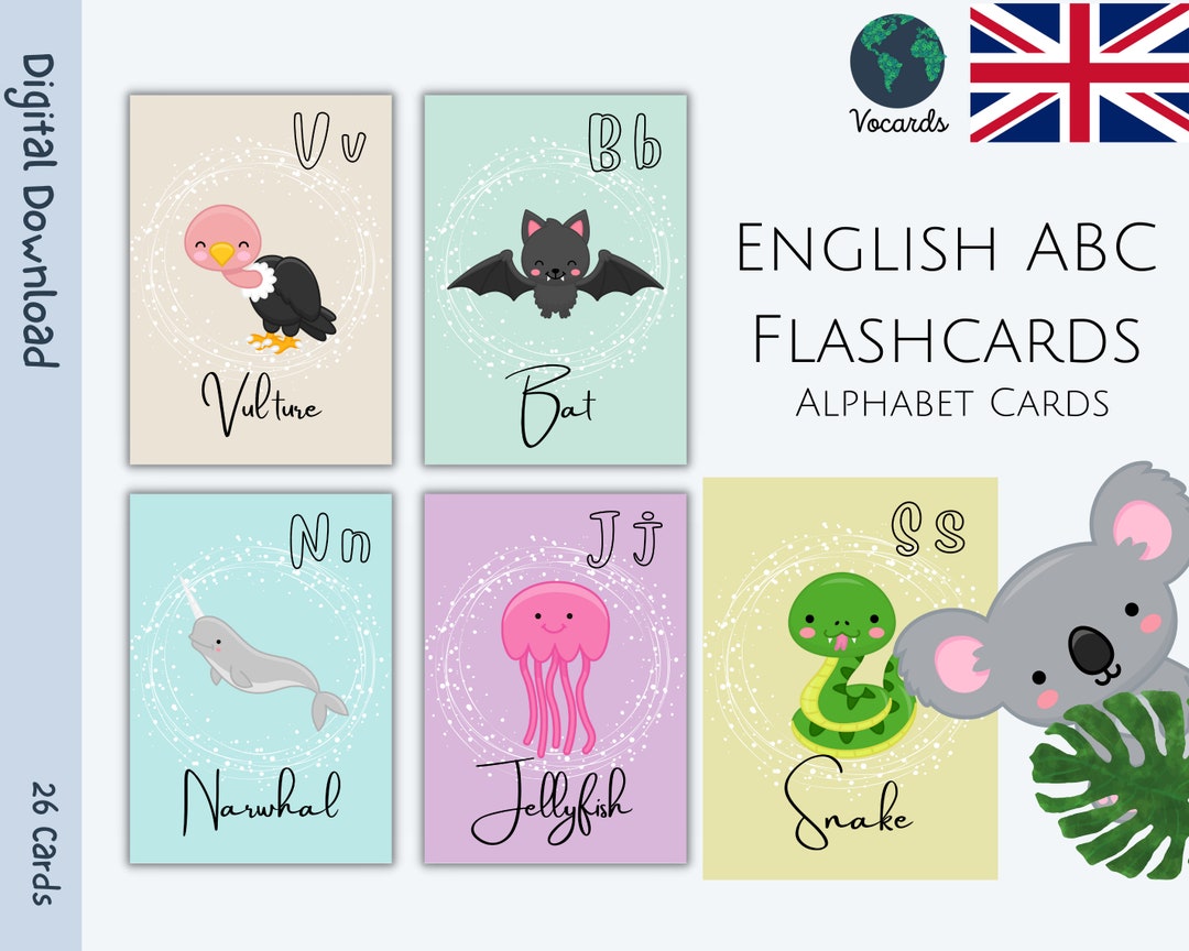 ENGLISH Alphabet ABC Animal Cards Language Learning School Montessori ...