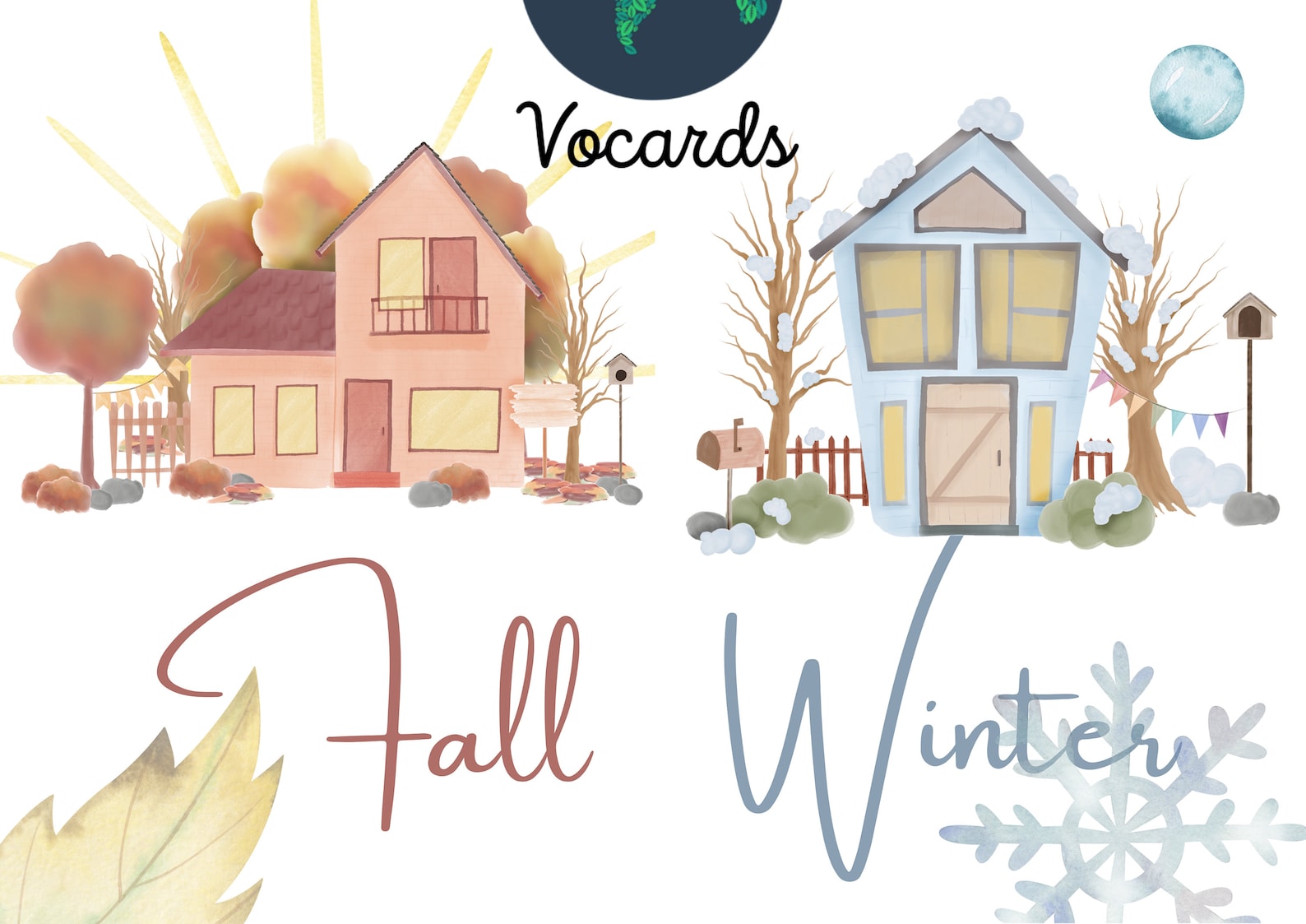 English Vocabulary Cards Seasons Flashcards Printable Educational ...