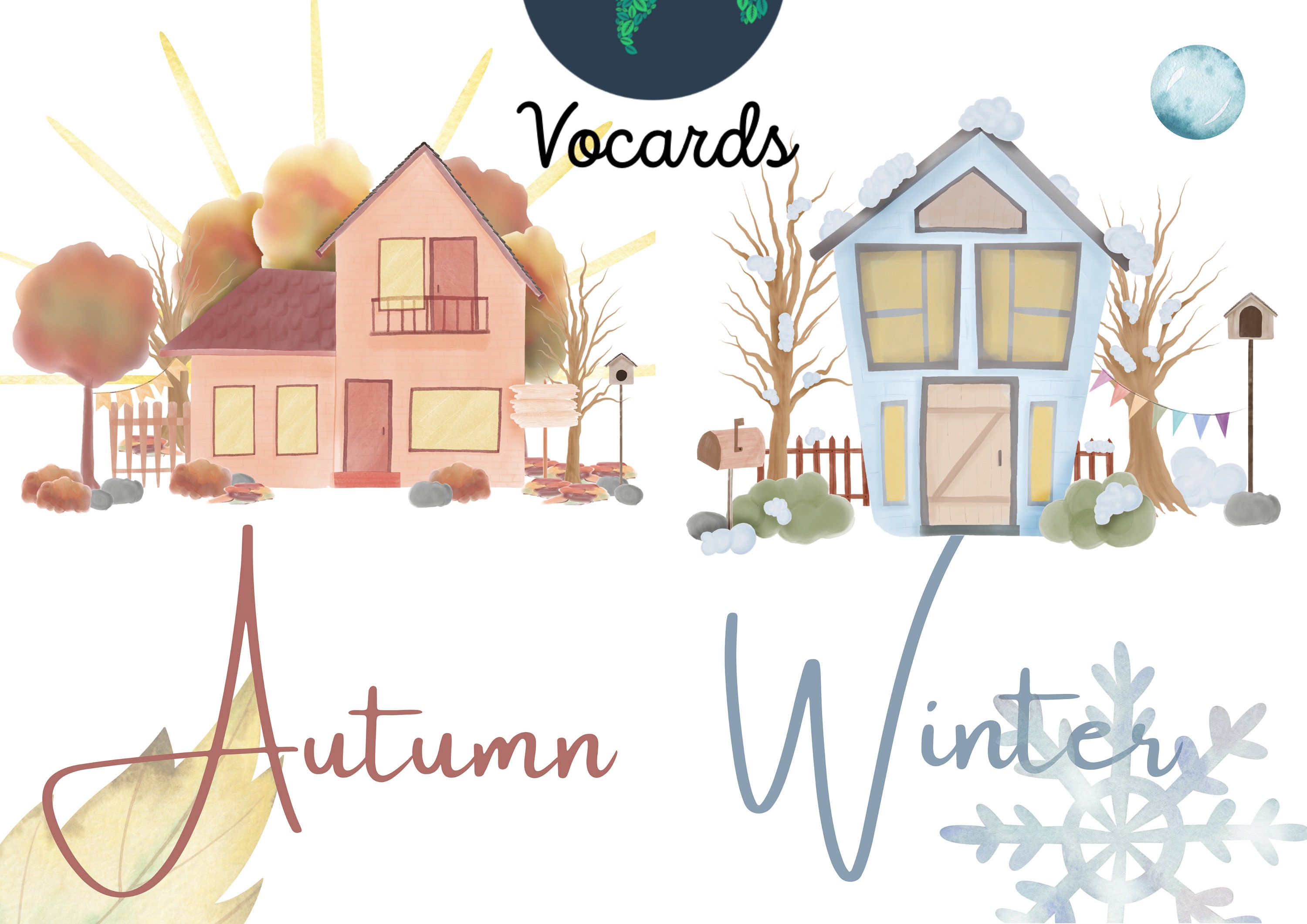 English Vocabulary Cards Seasons Flashcards Printable Educational ...