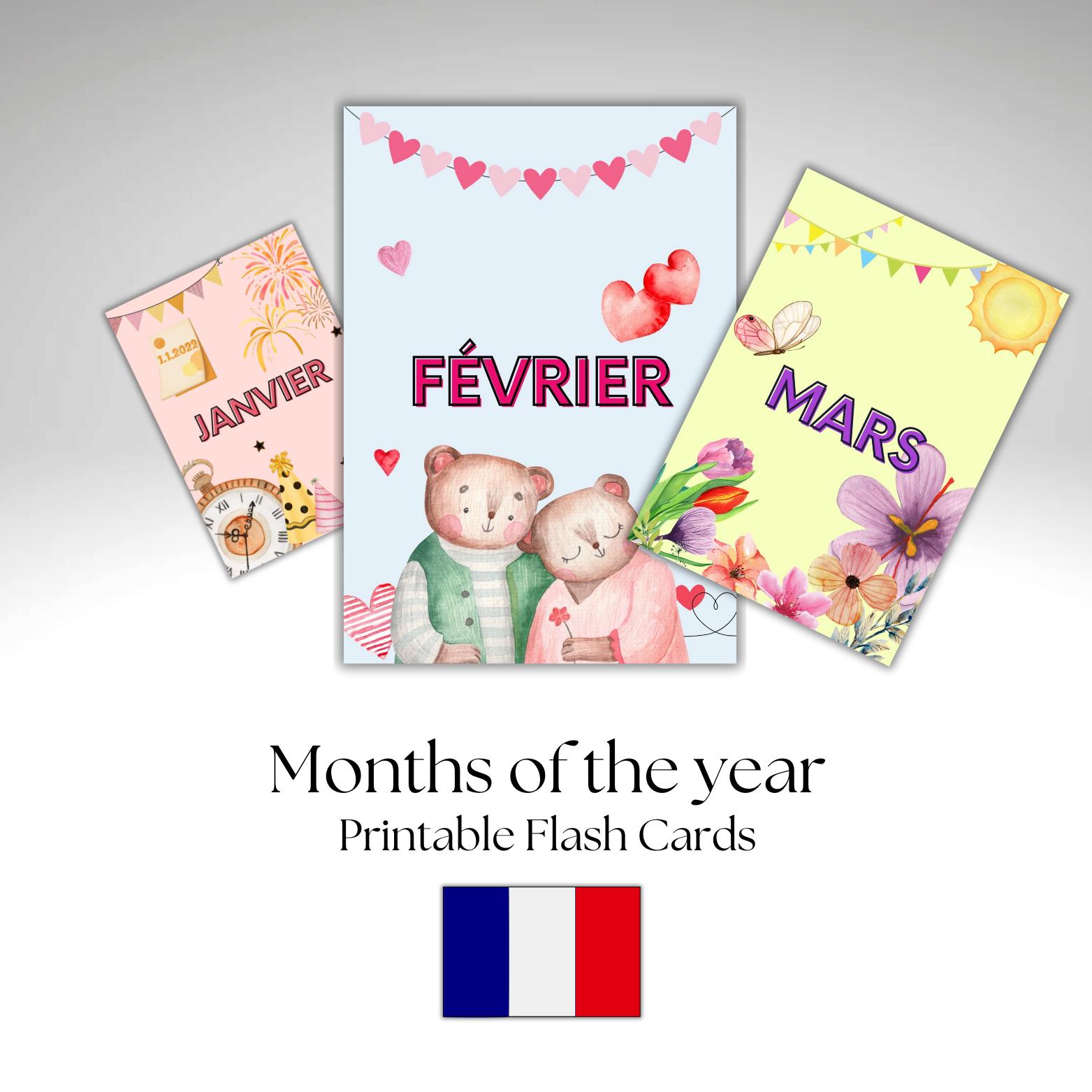 French Months of the Year Flashcards | Montessori Printable (PDF) - Etsy