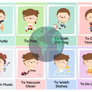 English Language Flashcards Montessori for Verbs and Everyday - Etsy