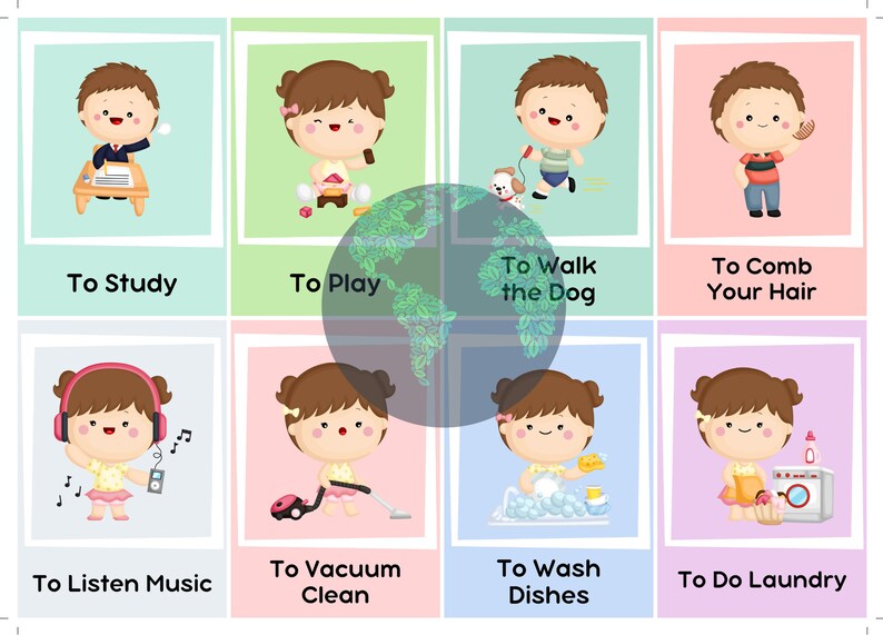 English Language Flashcards Montessori for Verbs and Everyday Actions ...