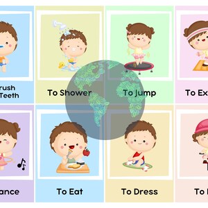 English Language Flashcards Montessori for Verbs and Everyday - Etsy