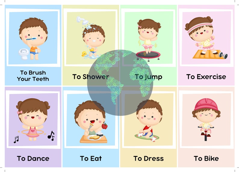 English Language Flashcards Montessori for Verbs and Everyday - Etsy