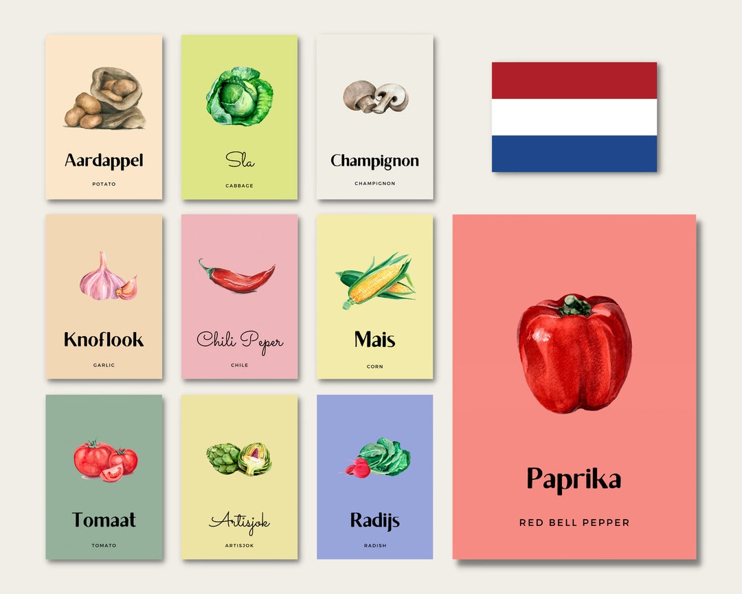DUTCH Printable Montessori Flash Cards in Dutch With Vegetables ...