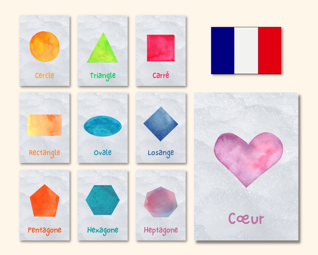FRENCH | Shapes Montessori Flashcards Printable Educational Language ...