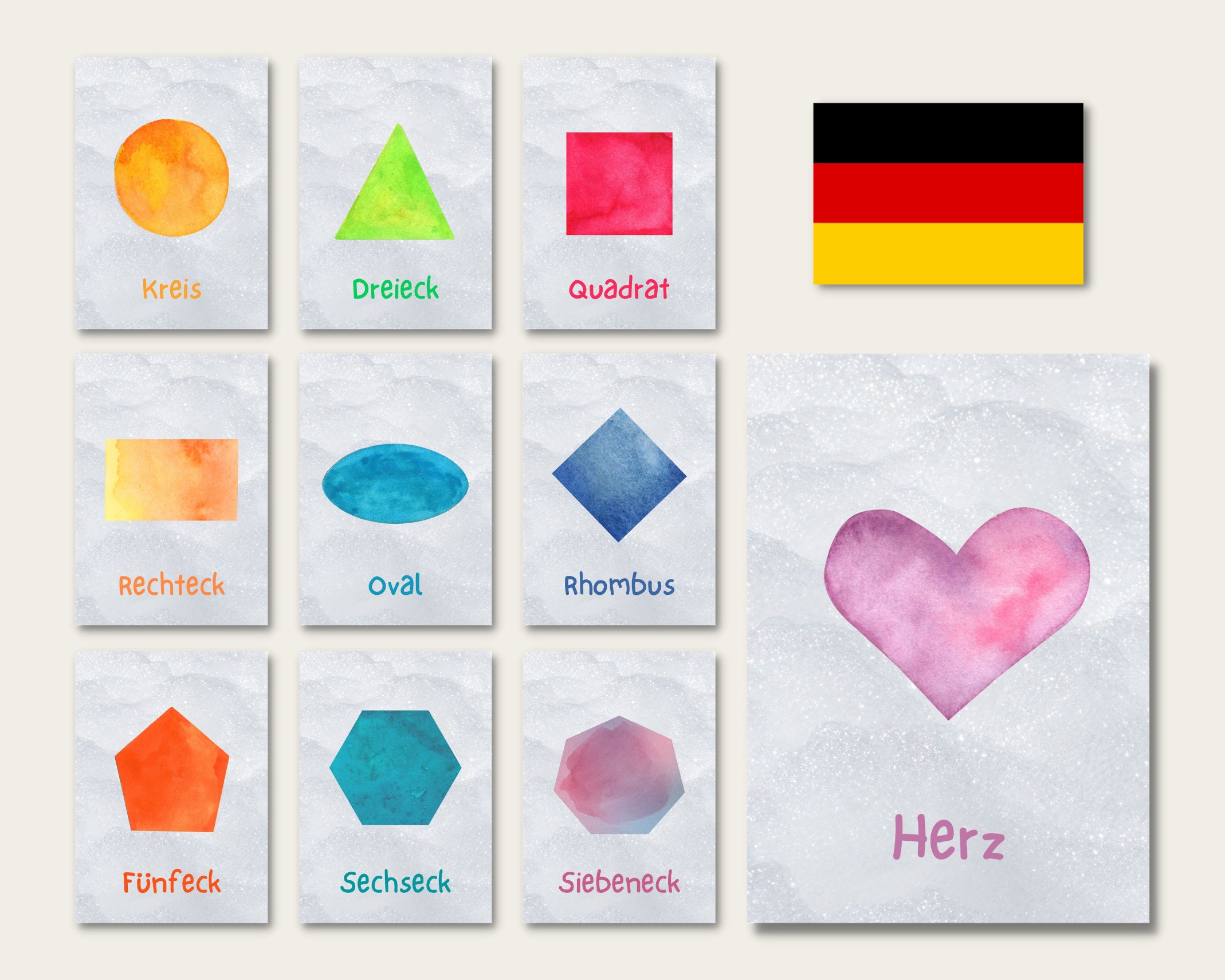 GERMAN Shapes Montessori Flashcards Printable Educational Language ...