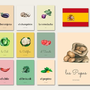 SPANISH Vegetables Flashcards Digital Montessori Flash Cards Printable ...