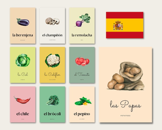 SPANISH Vegetables Flashcards Digital Montessori Flash | Etsy