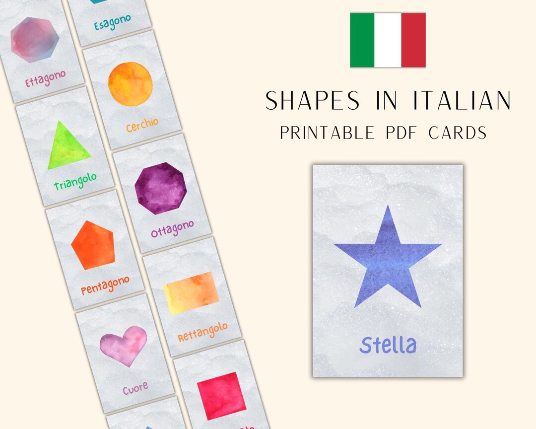 Italian Shapes Flashcards Printable PDF – Educational Geometry Cards ...