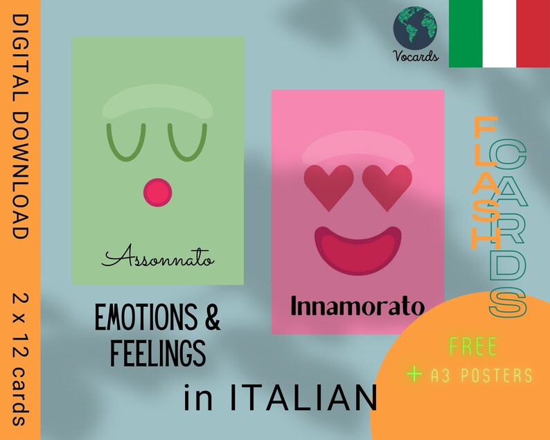 ITALIAANS | Emoties En Gevoelens Flashcards | Montessori Taal Flash ...