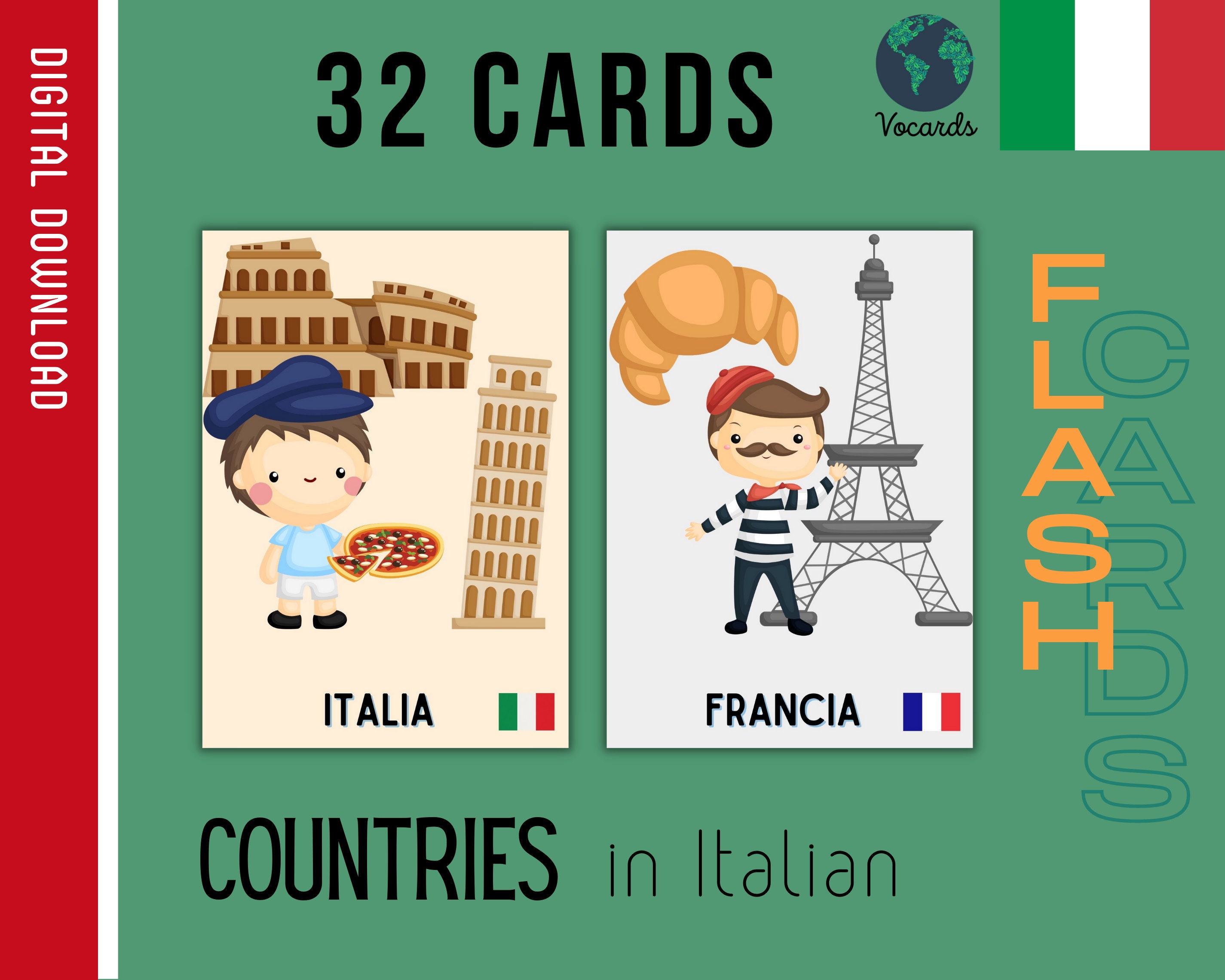 ITALIAN Learn Country Names With Flashcards and Printable Montessori ...