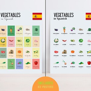 SPANISH Vegetables Flashcards Digital Montessori Flash Cards Printable ...