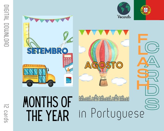 PORTUGUESE Months of the Year Montessori Flashcards | Etsy