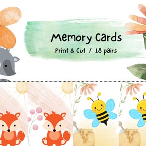 Memory Game | Printable Animal Themed Cards (18 Pairs) to Play Memory ...