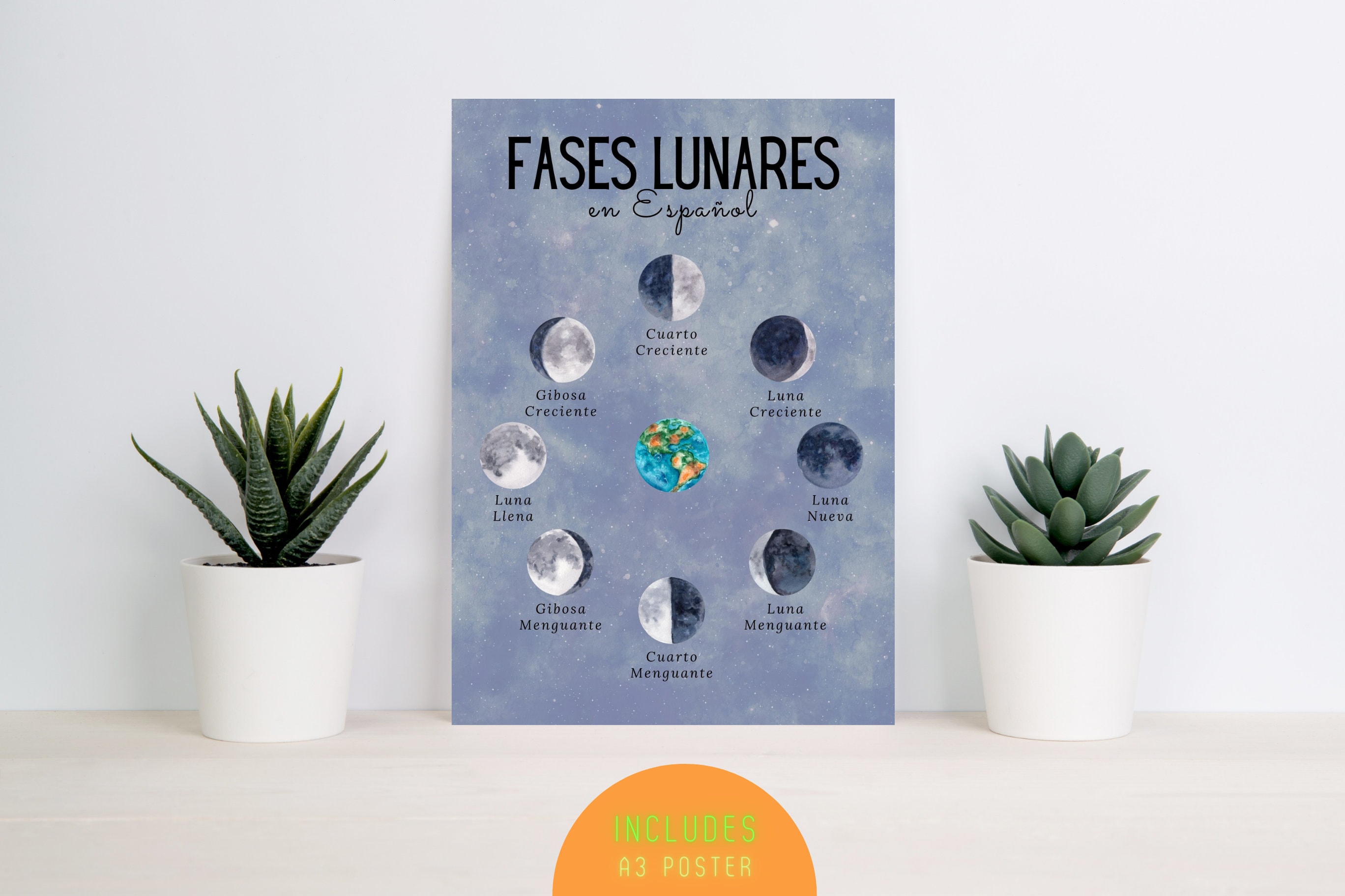 SPANISH Moon Phases Montessori Flashcards Learn Astrology - Etsy