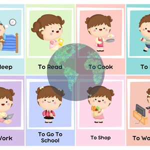 English Language Flashcards Montessori for Verbs and Everyday - Etsy