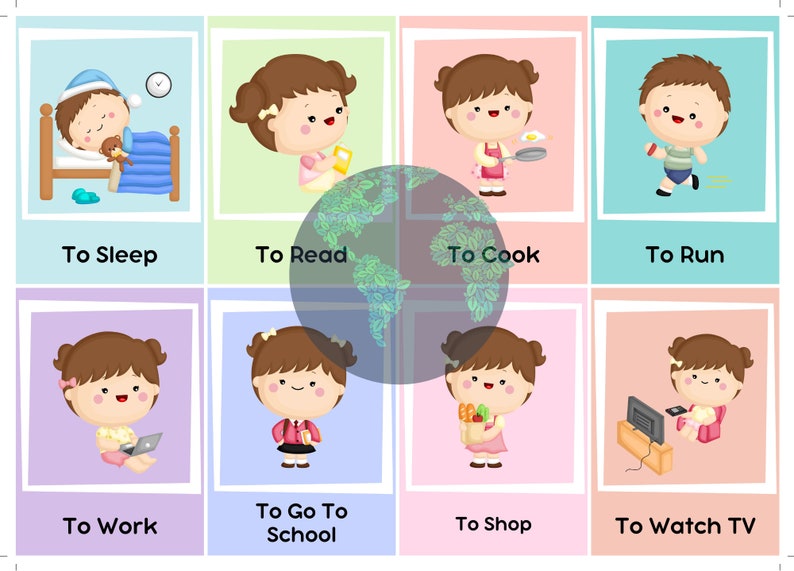 English Language Flashcards Montessori for Verbs and Everyday - Etsy